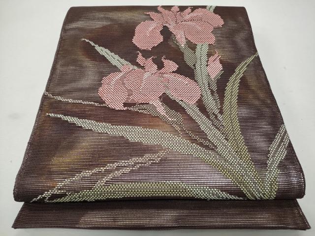 平和屋着物＊夏物　太鼓柄袋帯　杜若　銀糸　正絹　逸品　CAAW7003fb