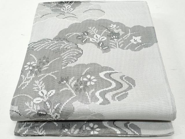 平和屋着物＊夏物　六通柄袋帯　雲取り枝葉文　銀糸　正絹　逸品　CAAW7030fb