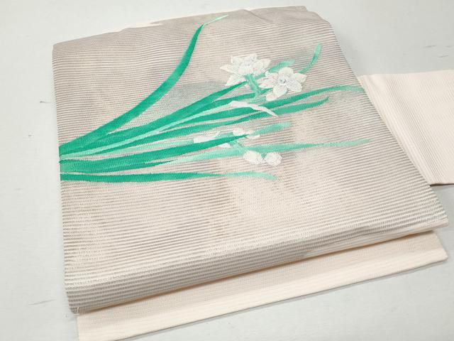 平和屋着物＊夏物 つけ帯 絽綴れ 草花文 銀糸 正絹 逸品 CAAW7036fbの