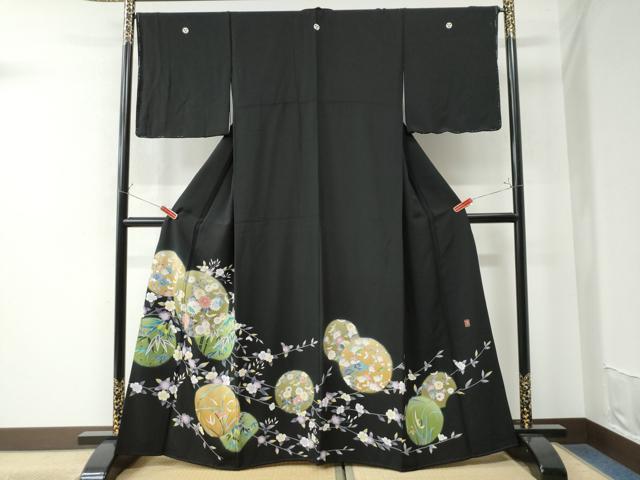 平和屋着物●豪華黒留袖　作家物　笹竹草花丸文　正絹　逸品　未使用　CAAW7243yc