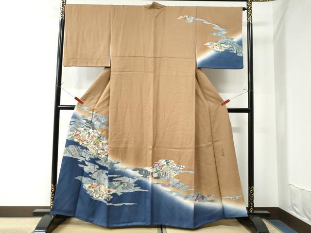 平和屋着物●訪問着　作家物　霞更紗葡萄唐草文　暈し染め　金彩　正絹　逸品　CAAW7248yc