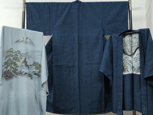 平和屋着物●男性　紬　アンサンブル・長襦袢セット　霞文　正絹　逸品　未使用　CAAW7367yc