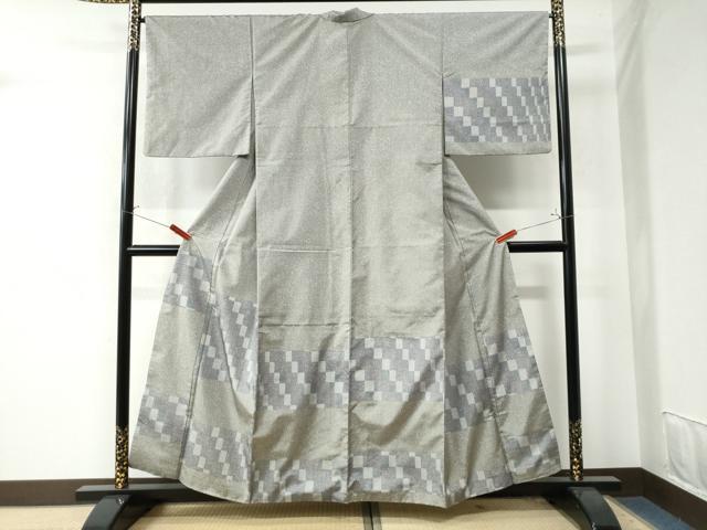 平和屋着物●訪問着　本場染大島紬　変わり市松文　正絹　逸品　CAAW7374yc