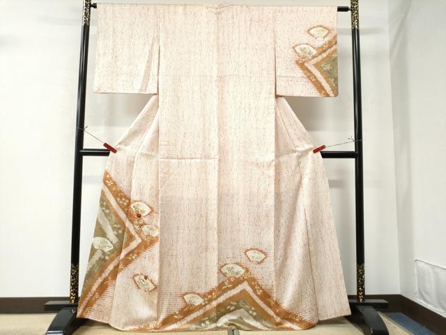 平和屋着物●訪問着　刺繍　杢目絞り　籬地紙草花文　金彩　正絹　逸品　CAAW7377yc