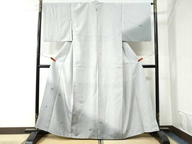 平和屋着物●訪問着　紬地　総刺繍　花蝶文　正絹　逸品　CAAW7427yc