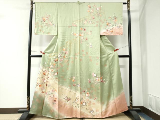 平和屋着物●訪問着　駒刺繍　花鳥文　暈し染め　金彩　鈴乃屋扱い　正絹　逸品　未使用　CAAW7442yc