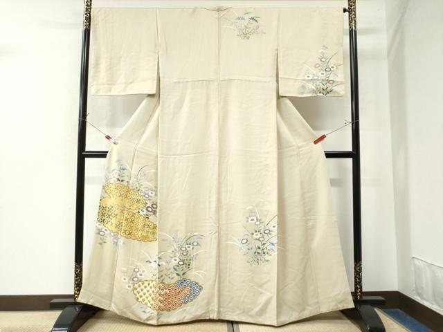 平和屋着物●訪問着　雲取り吉祥草花文　金銀彩　正絹　逸品　CAAW7545yc