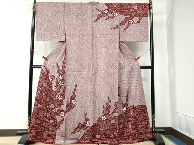 平和屋着物●訪問着　総絞り　流水笹花文　正絹　逸品　CAAW7568yc