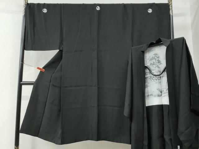 平和屋着物●男性　黒紋付　羽織セット　草木染　キングサイズ　正絹　逸品　CAAW7586yc