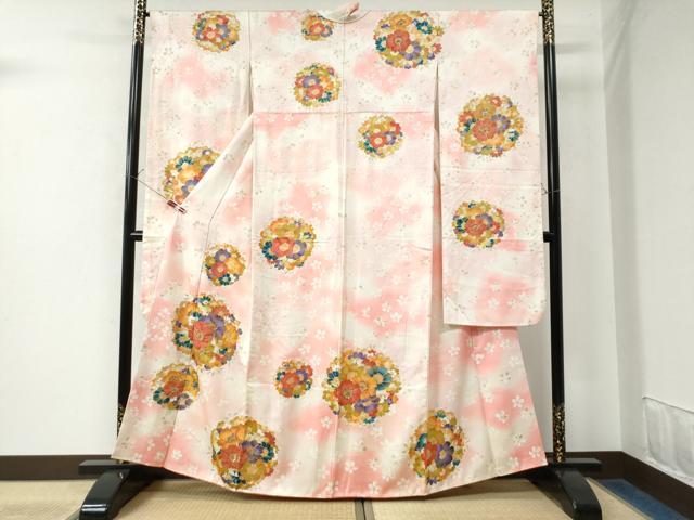 平和屋着物●豪華振袖　駒刺繍　花丸文　暈し染め　金彩　正絹　逸品　CAAW7603yc
