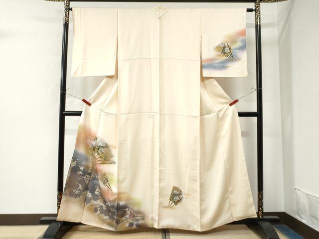 平和屋着物●訪問着　扇面草花文　暈し染め　金彩　正絹　逸品　CAAW7657yc