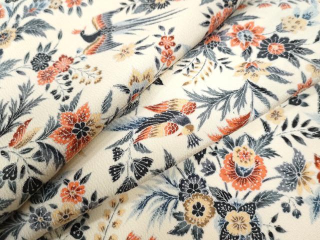 平和屋着物●上質な小紋　鳳凰更紗花文　鬼しぼ縮緬　正絹　逸品　CAAW7659yc