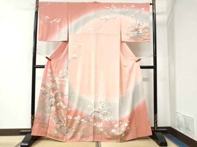 平和屋着物●訪問着　片輪車鴛鴦草花文　暈し染め　金銀彩　正絹　逸品　CAAW7664yc