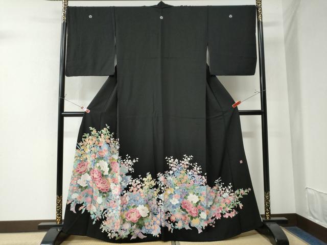 平和屋着物●豪華黒留袖　友禅　作家物　牡丹草花文　正絹　逸品　CAAW7722yc