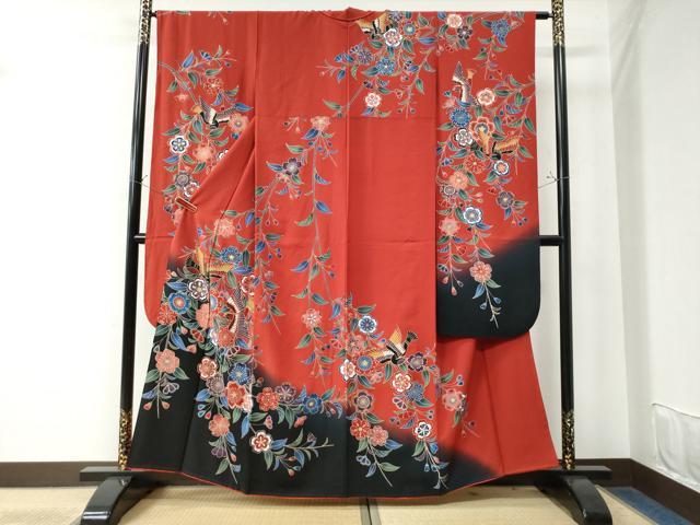 平和屋着物●豪華振袖　紅型　花鳥文　暈し染め　正絹　逸品　CAAW7744yc