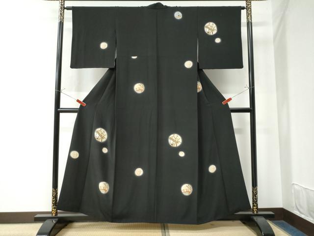 平和屋着物●訪問着　風景枝花文　蛍暈し　黒地　正絹　逸品　CAAW7798yc