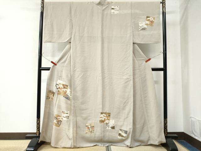 平和屋着物●訪問着　駒刺繍　立波色紙草花文　金彩　正絹　逸品　CAAW7908yc