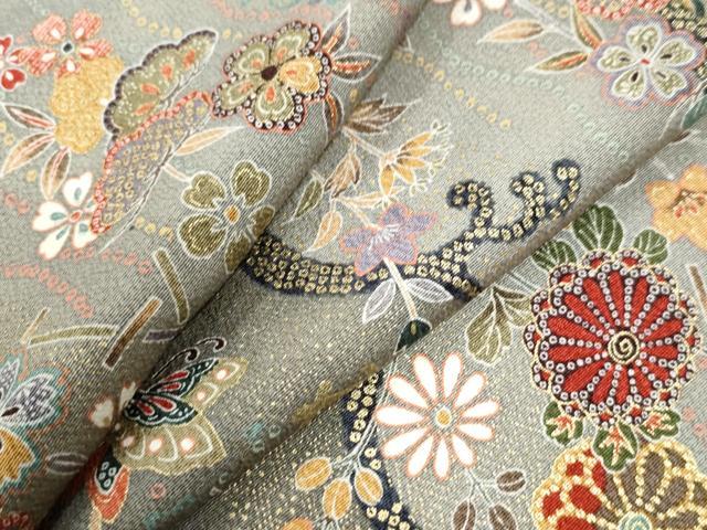 平和屋着物●上質な小紋　網目花蝶文　金彩　正絹　逸品　未使用　CAAW7945yc
