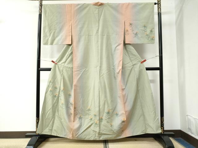 平和屋着物●訪問着　紅花紬地　正絹　逸品　CAAW7963yc