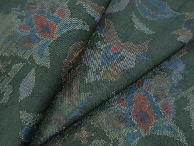 平和屋着物●小千谷紬　更紗草花文　正絹　逸品　CAAW7987yc