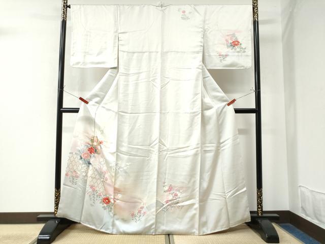 平和屋着物●訪問着　遠山破れ色紙籬草花文　暈し染め　金彩　正絹　逸品　CAAW7997yc