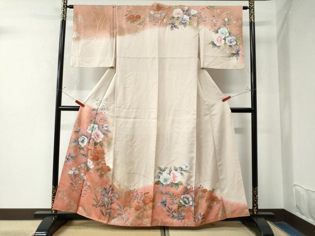 平和屋着物●訪問着　草花文　暈し染め　金銀彩　正絹　逸品　CAAW7999yc