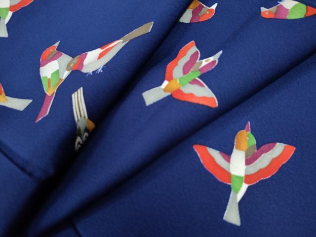 平和屋着物●上質な小紋　型染め　尾長鳥　正絹　逸品　CAAW8000