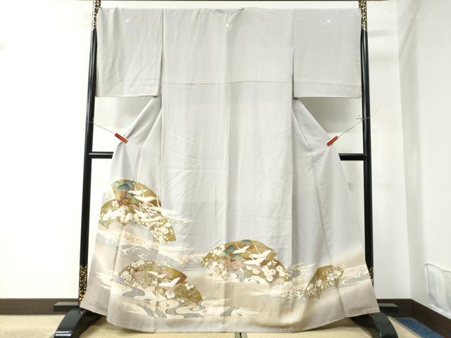 平和屋着物●豪華色留袖　駒刺繍　地紙飛鶴立波花文　暈し染め　金彩　さが美扱い　正絹　逸品　CAAW8002yc