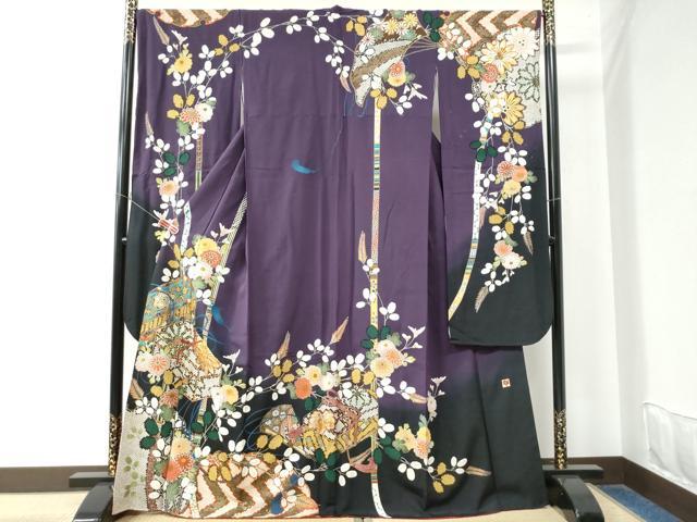 平和屋着物●女優・後藤久美子ブランド　振袖　駒刺繍　文箱吉祥草花文　暈し染め　金彩　正絹　逸品　CAAW8014yc