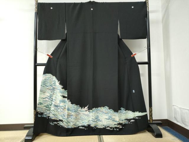 平和屋着物●本加賀友禅作家　金津五雄　豪華黒留袖　遠山松竹梅風景文　暈し染め　正絹　逸品　CAAW8029yc