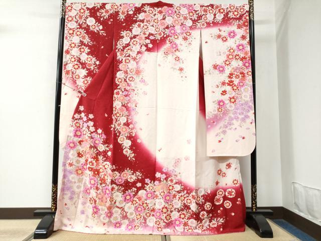 平和屋着物●豪華振袖　駒刺繍　毬舞花文　ラメ糸　暈し染め　金通し地　正絹　逸品　CAAW8031yc