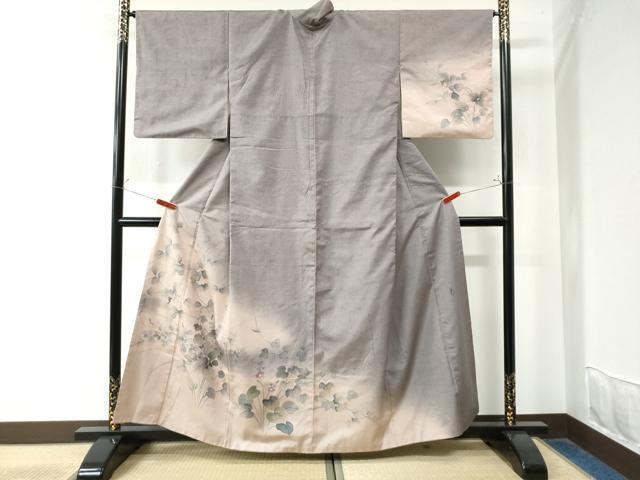 平和屋着物●訪問着　紬地　作家物　手描き　南天花文　正絹　逸品　CAAW8033yc