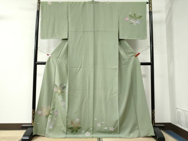 平和屋着物●訪問着　楓舞桜文　金彩　ロング丈　正絹　逸品　CAAW8069yc