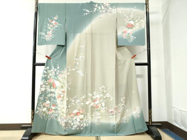 平和屋着物●訪問着　友禅　作家物　籬草花文　暈し染め　正絹　逸品　CAAW8102yc