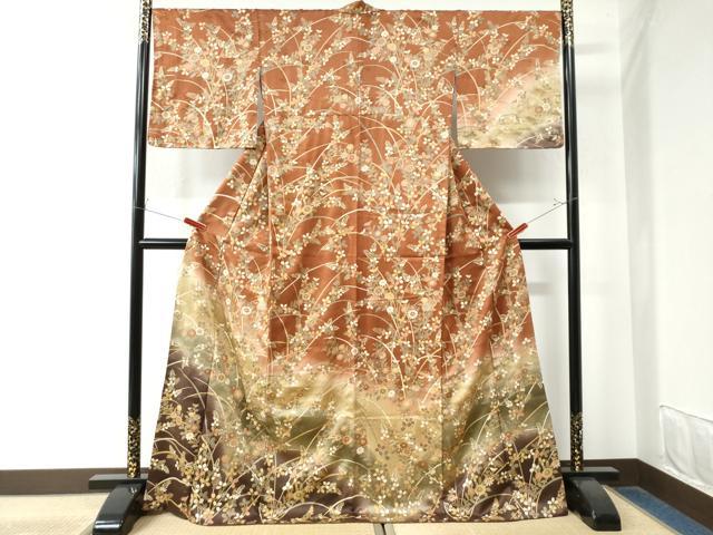 平和屋着物●訪問着　草花文　暈し染め　金彩　正絹　逸品　CAAW8136yc