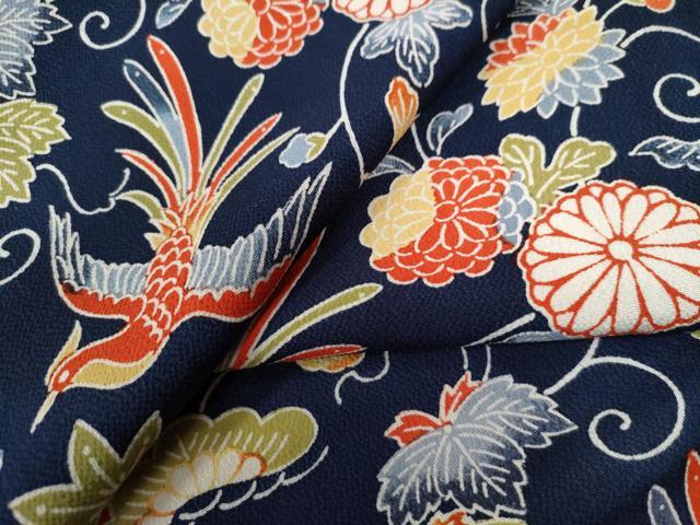平和屋着物●上質な小紋　型染め　鳳凰花唐草文　鬼しぼ縮緬　正絹　逸品　CAAW8138yc