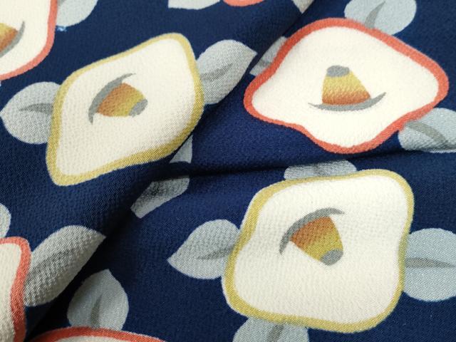 平和屋着物●上質な小紋　型染め　光琳椿　鬼しぼ縮緬　正絹　逸品　CAAW8141yc