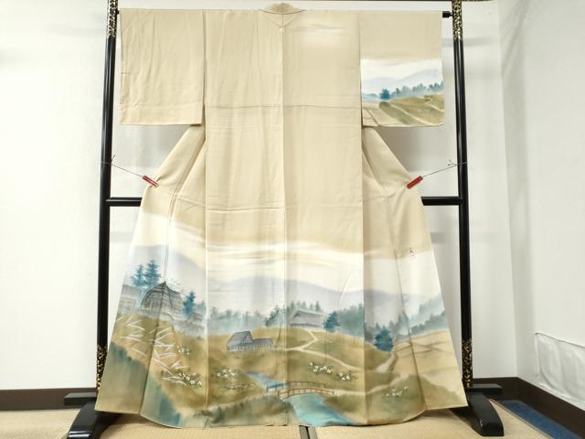 平和屋着物●訪問着　作家物　手描き　風景文　暈し染め　正絹　逸品　CAAW8143yc