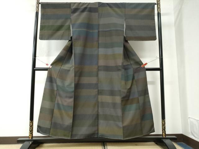 平和屋着物●上質な小紋　横縞　やまと誂製　正絹　逸品　未使用　CAAW8173yc