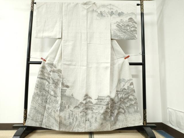 平和屋着物●訪問着　手描き　京風景人物文　暈し染め　正絹　逸品　CAAW8202yc