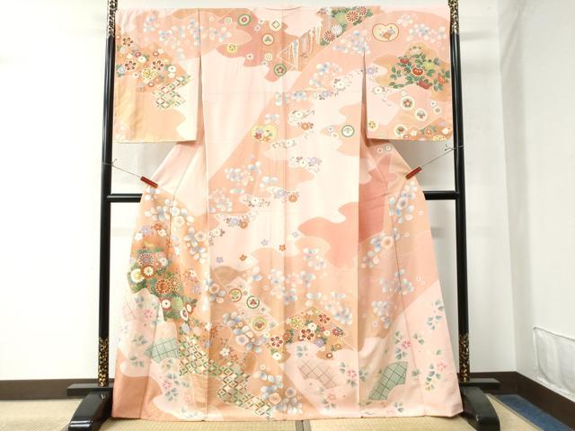 平和屋着物●訪問着　駒刺繍　道長吉祥花文　金彩　正絹　逸品　未使用　CAAW8205yc