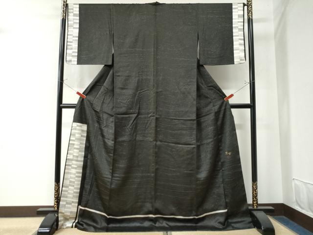 平和屋着物●訪問着　作家物　吉祥文　黒地　銀通し地　背抜き仕立て　正絹　逸品　CAAW8213yc