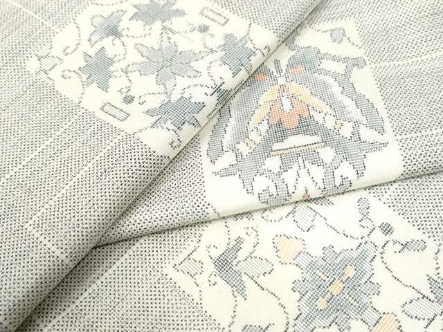 平和屋着物●本場大島紬　白大島　9マルキ　色紙重ね花蝶唐草文　正絹　逸品　CAAW8214yc