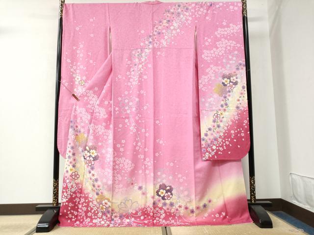 平和屋着物●豪華振袖　舞桜文　暈し染め　ラメ糸　金彩　正絹　逸品　CAAW8222yc