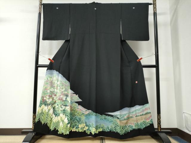平和屋着物●本加賀友禅作家　鶴見保治　遠山樹林風景文　正絹　逸品　CAAW8239yc