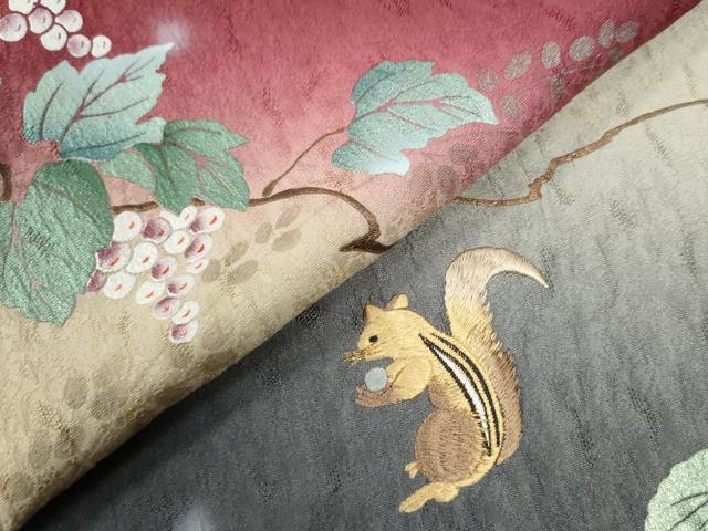 平和屋着物●訪問着　刺繍　葡萄　リス　暈し染め　金彩　やまと誂製　正絹　逸品　CAAW8246yc