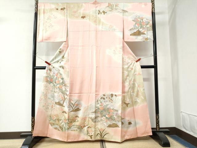 平和屋着物●訪問着　駒刺繍　草花文　暈し染め　金彩　正絹　逸品　CAAW8251yc