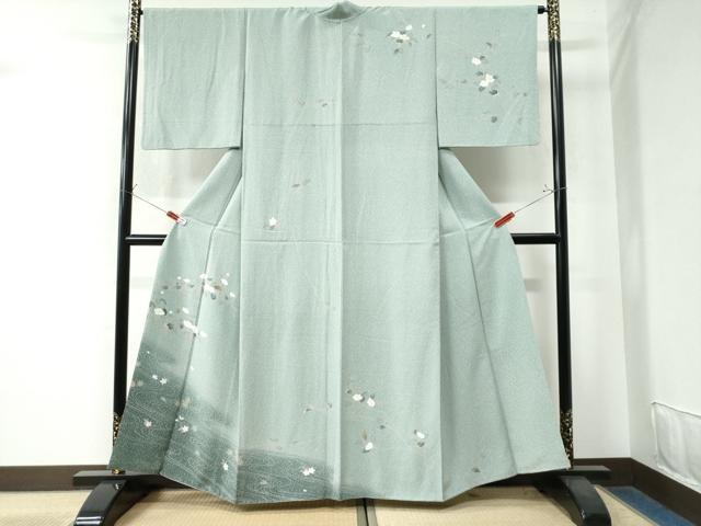 平和屋着物●訪問着　友禅　竜田川枝花文　たたき染め　正絹　逸品　CAAW8254yc