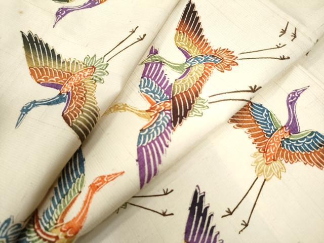 平和屋着物●上質な小紋　紬地　型染め　飛鶴文　正絹　逸品　CAAW8271yc