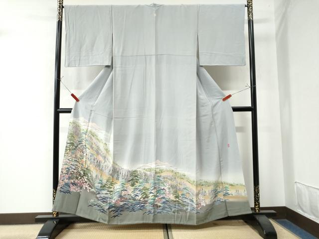 平和屋着物●十日町友禅作家　阿部佳雪　色留袖　遠山霞樹林文　暈し染め　正絹　逸品　CAAW8293yc